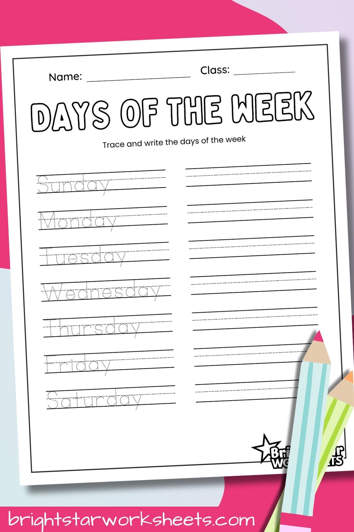 Days of the Week Tracing Worksheet (Free Printable) - Bright Star ... Days of the Week Tracing Worksheet (Free Printable) - Bright Star ...