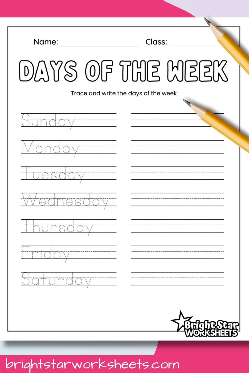 Days of the Week Tracing Worksheet (Free Printable) - Bright Star ...