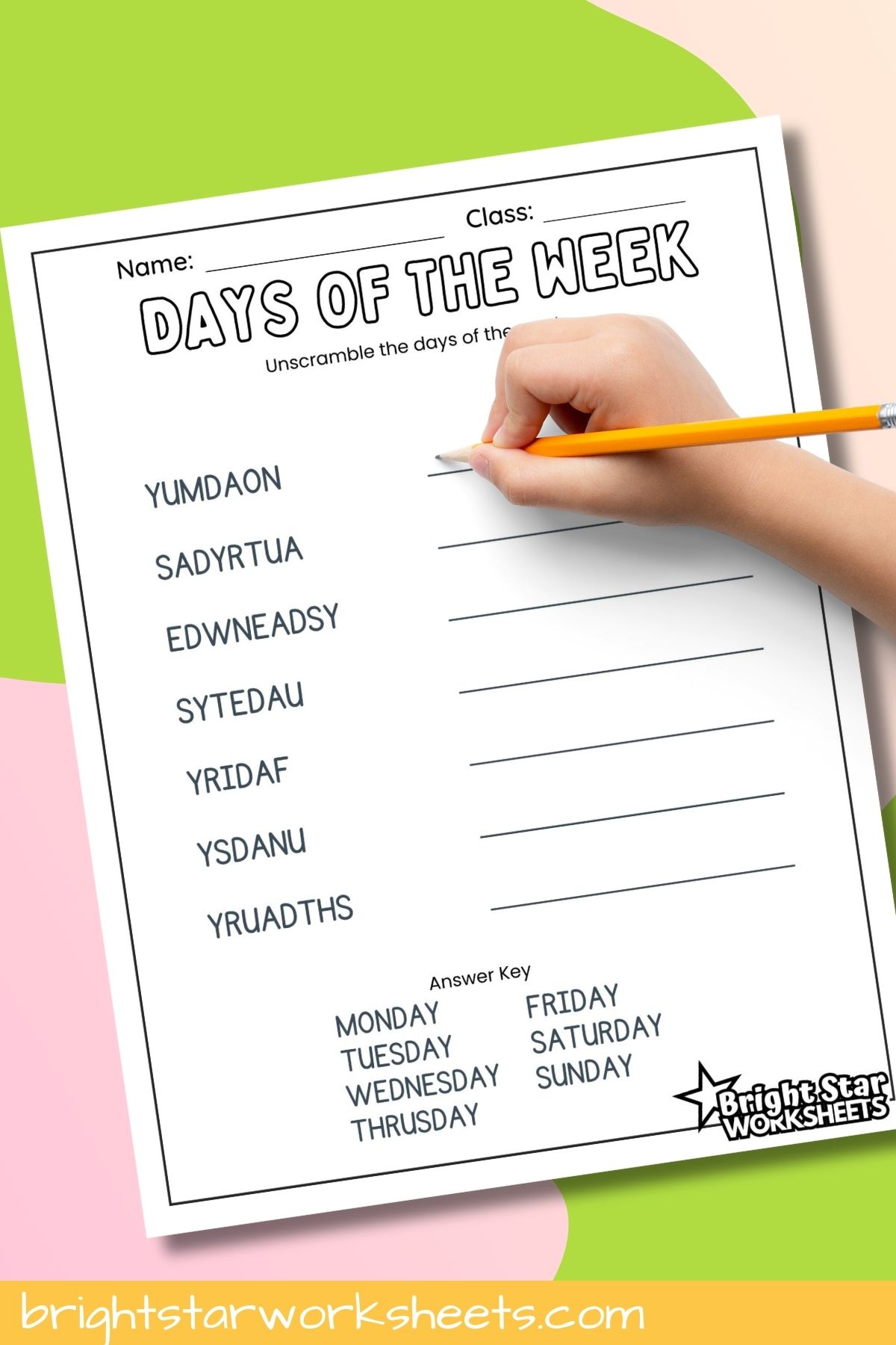 Days of the Week Word Scramble (Free Printable) - Bright Star Worksheets